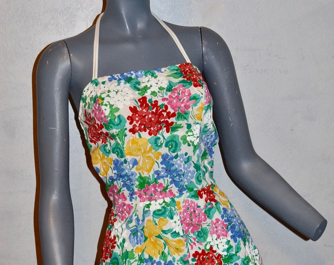 70s Romper Short Body Suit Jumpsuit. Floral Print Halter Top Shoestring ...