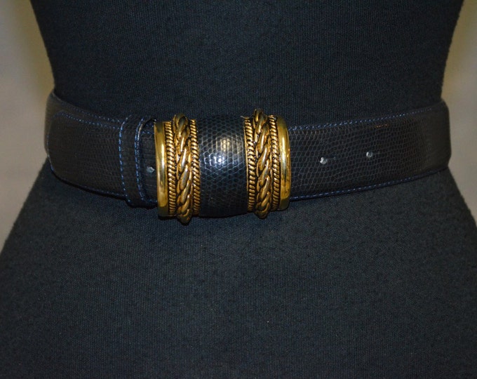 Vintage 1990 Milor Belt. Genuine Leather. Navy Blue Croc - Etsy