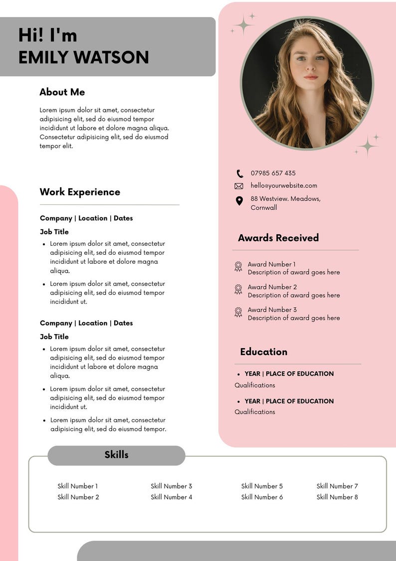 Curriculum Vitae Editable Templates CV Resume 20 Different Versions ...