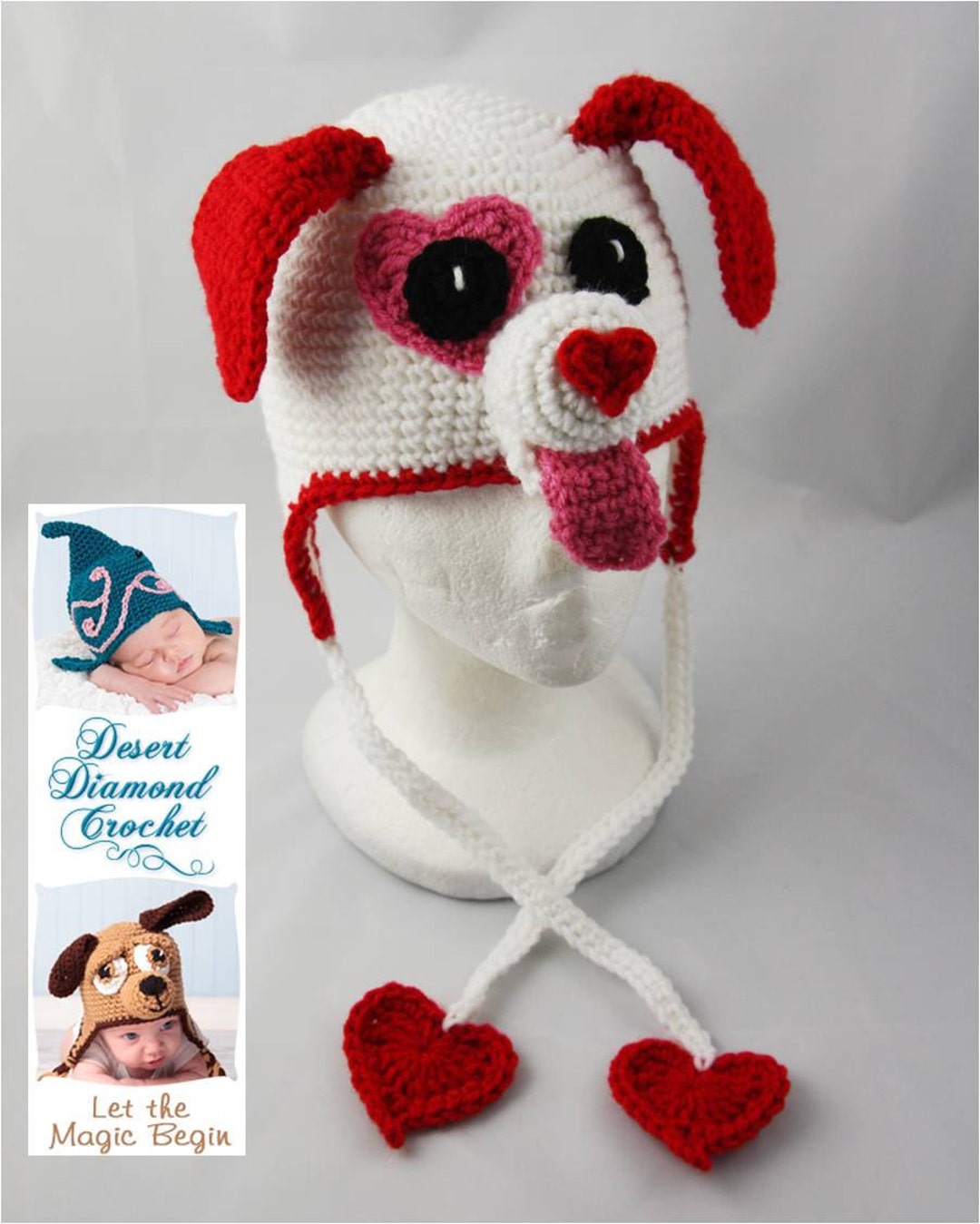 Crochet Pattern 051 - Valentine Puppy Love Earflap Beanie Hat - All ...