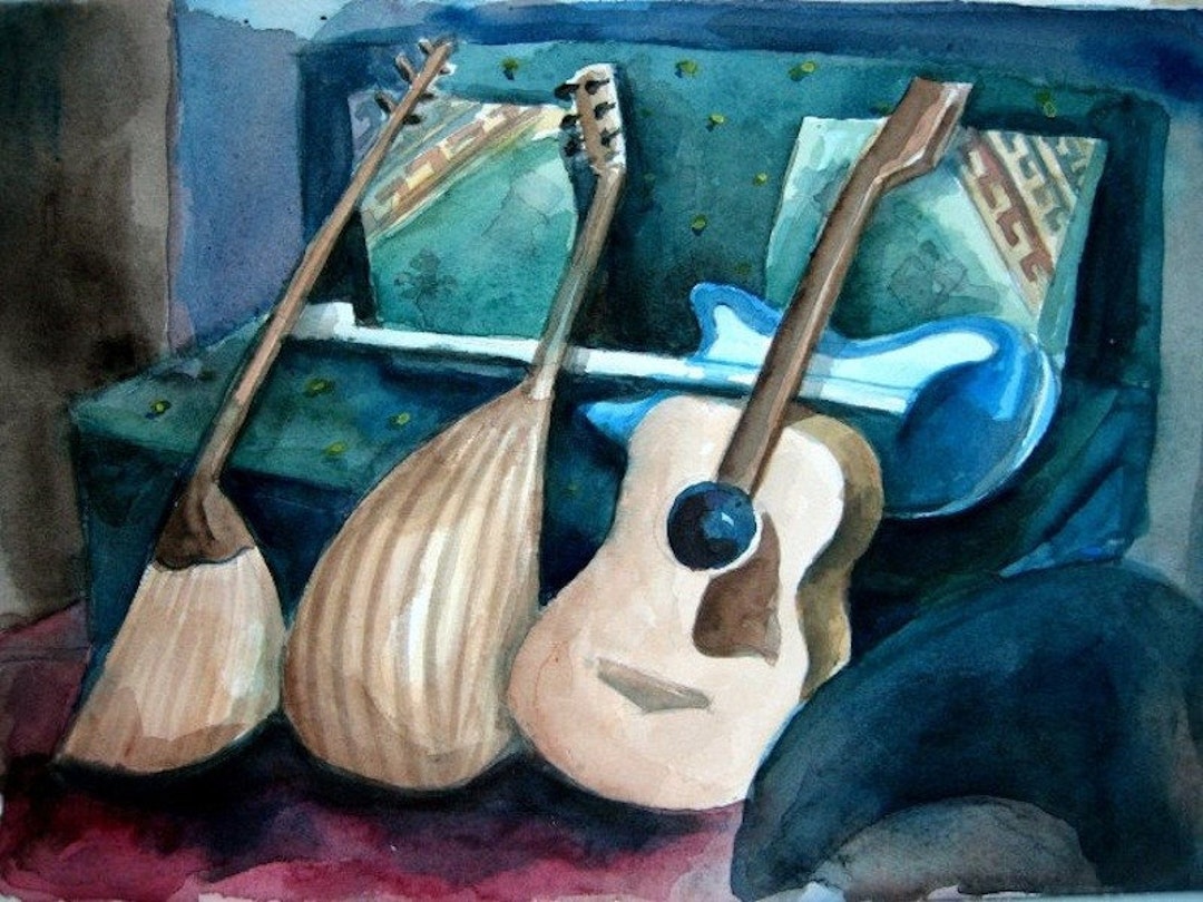 Guitar Laouto Oud Instruments Watercolor Painting, Waiting Instruments ...