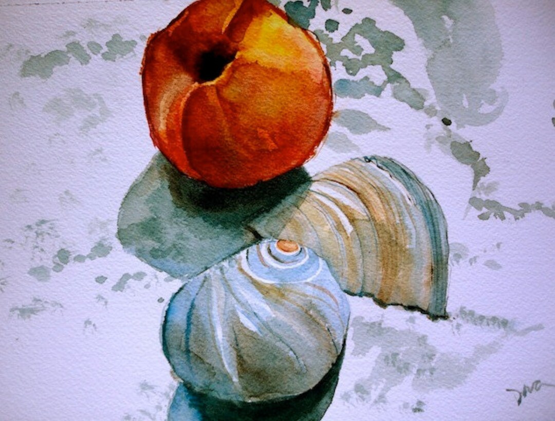 Sea Shells Peach Beach Scene Painting Watercolor Artwork Original - Etsy