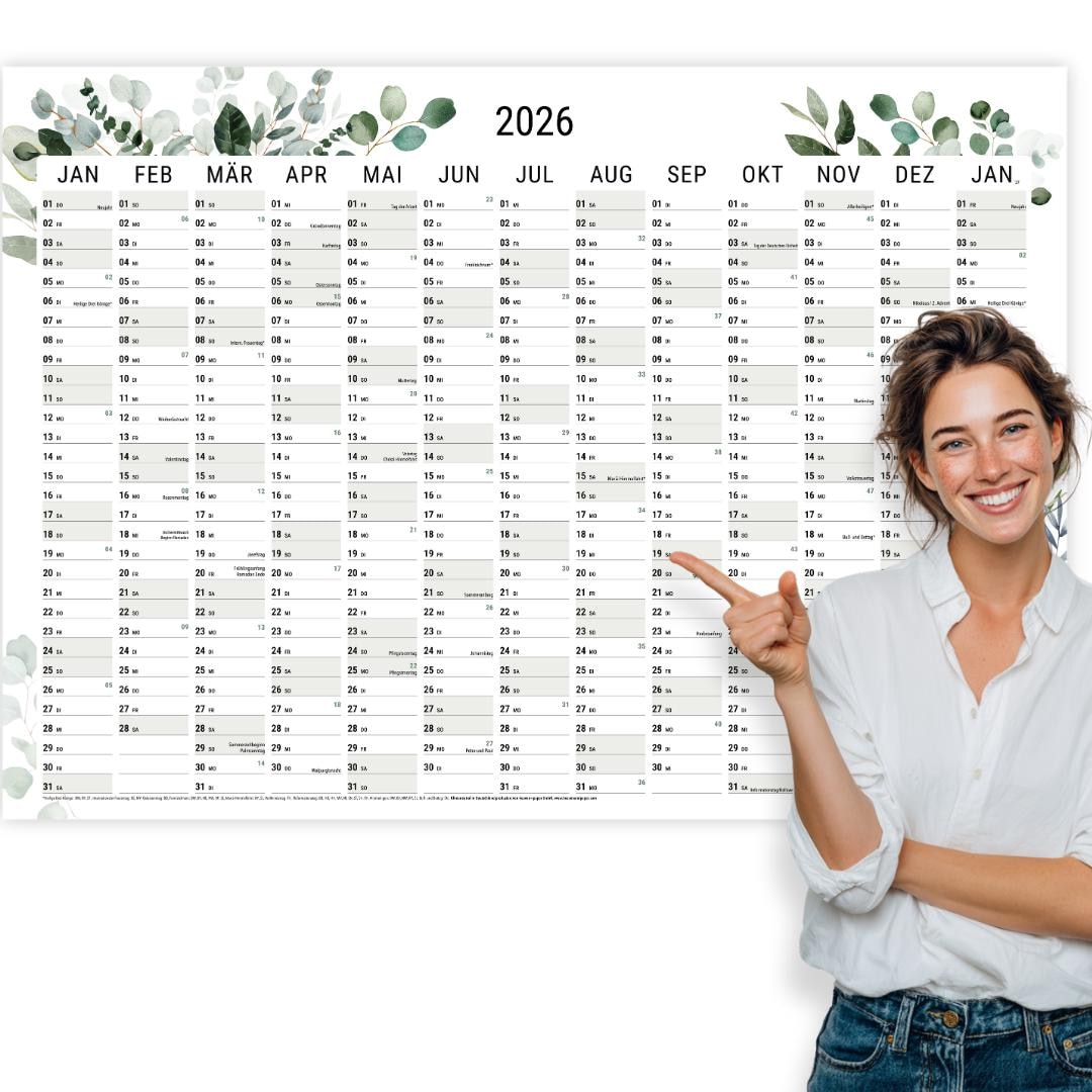 A1 Wall Calendar 2026 Eucalyptus Folded Annual Calendar Landscape ...