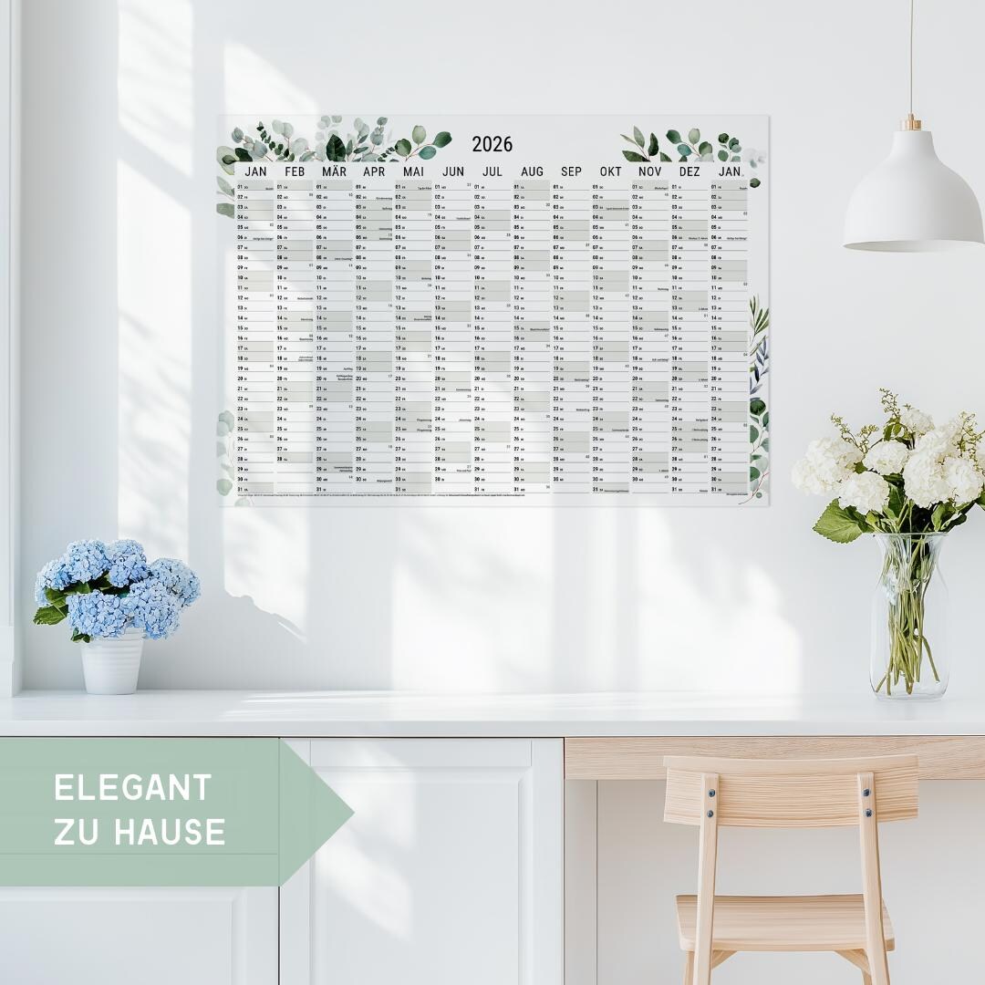 A1 Wall Calendar 2026 Eucalyptus Folded Annual Calendar Landscape ...
