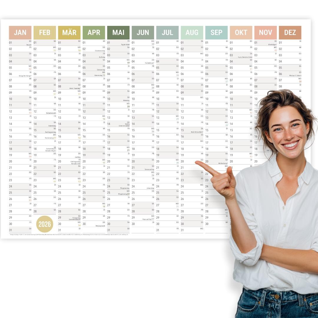 A1 wandkalender 2026 Natuurgetrouwe gevouwen jaarkalender liggend ...