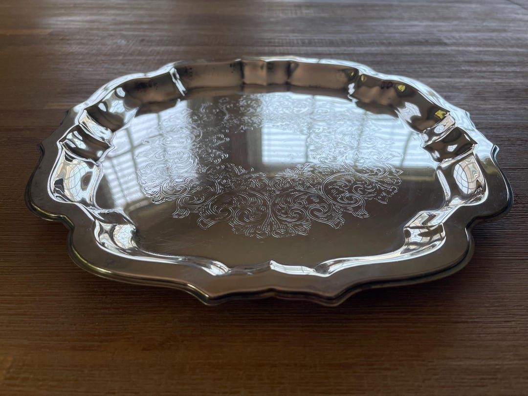 Vintage Oneida Silver Plated Serving Tray Square Shape Scrolled Edges ...