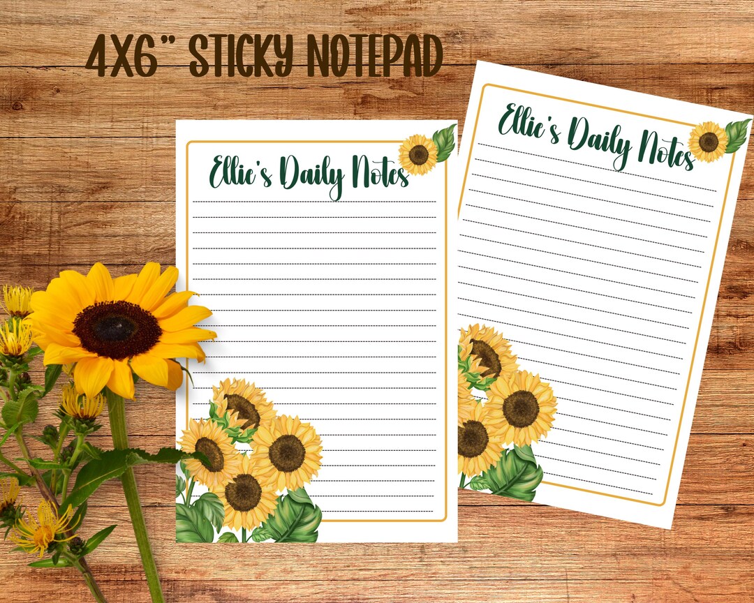 Personalized Sunflower Post-it® Note Pads, Custom Cute Stationery for ...