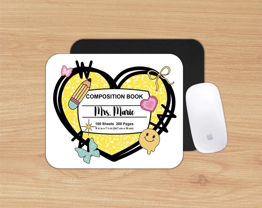 Personalized Teacher Heart Composition Book Mouse Pad, Perfect Gift for ...