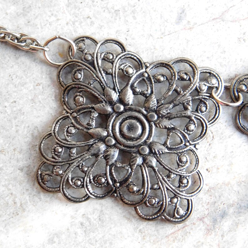 Silvertone Metal Filigree Necklace Made From Vintage Pieces - Recreated ...