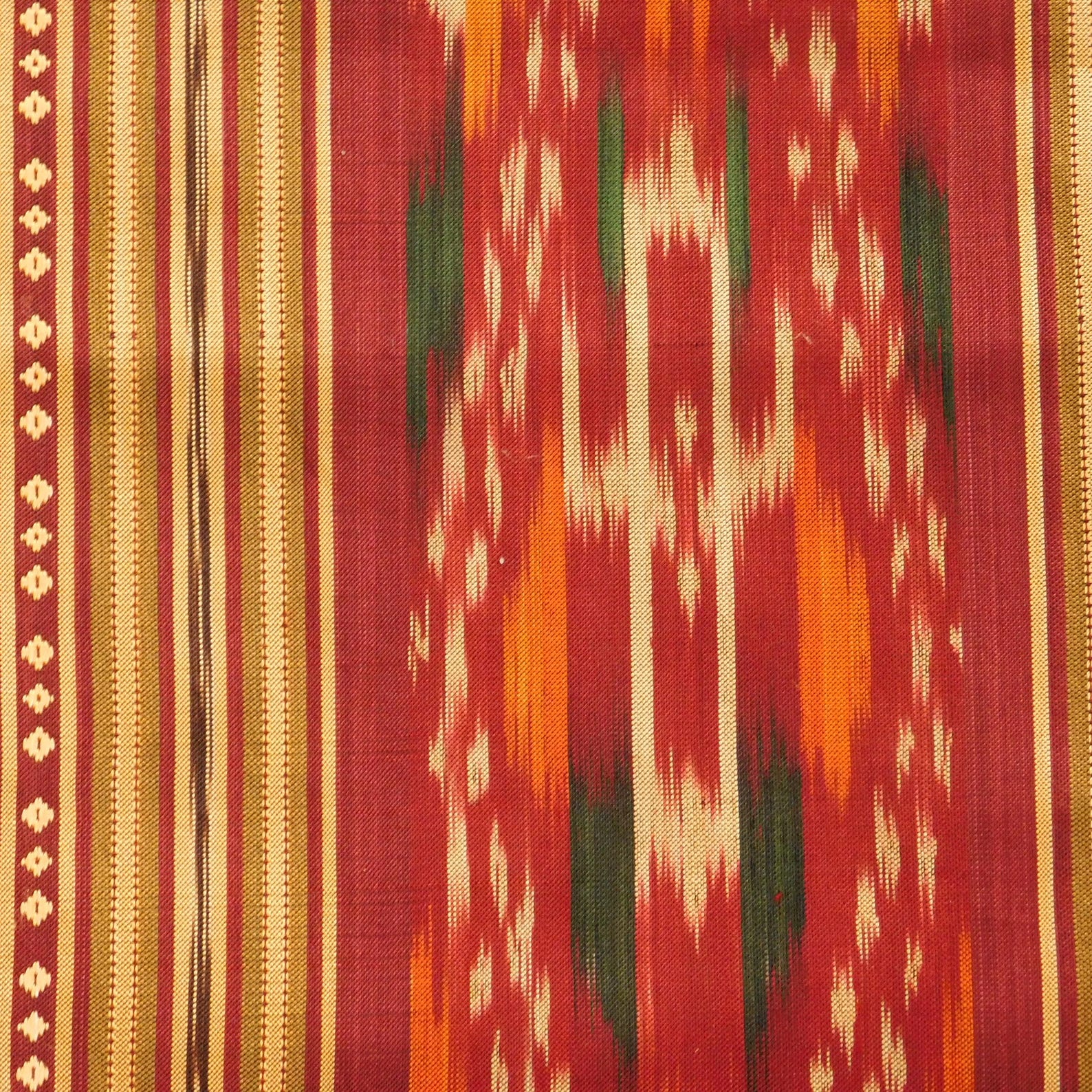 Vintage Ikat Silk Fabric for Tube Skirt "longyi" - Deep Red, Gold ...