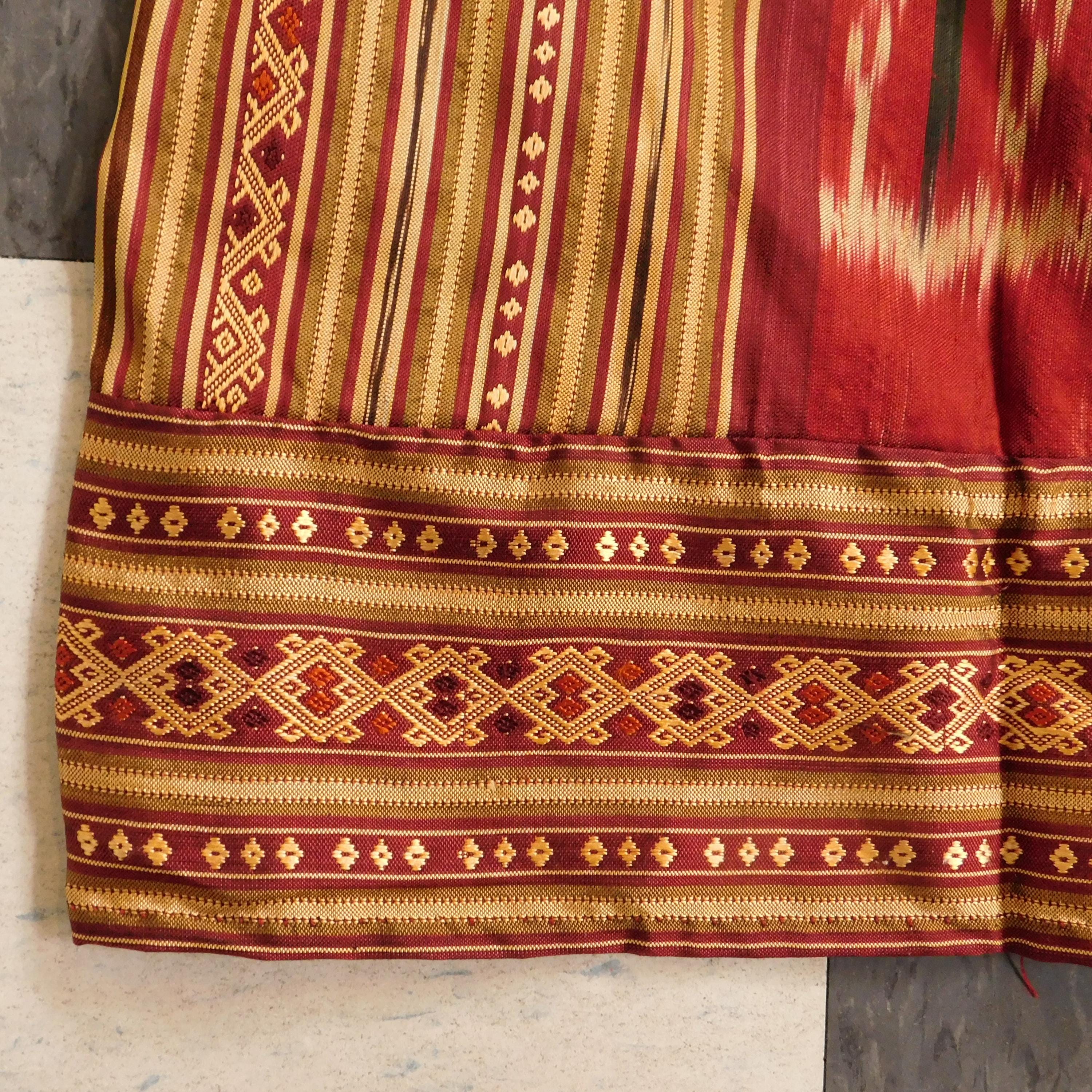 Vintage Ikat Silk Fabric for Tube Skirt "longyi" - Deep Red, Gold ...