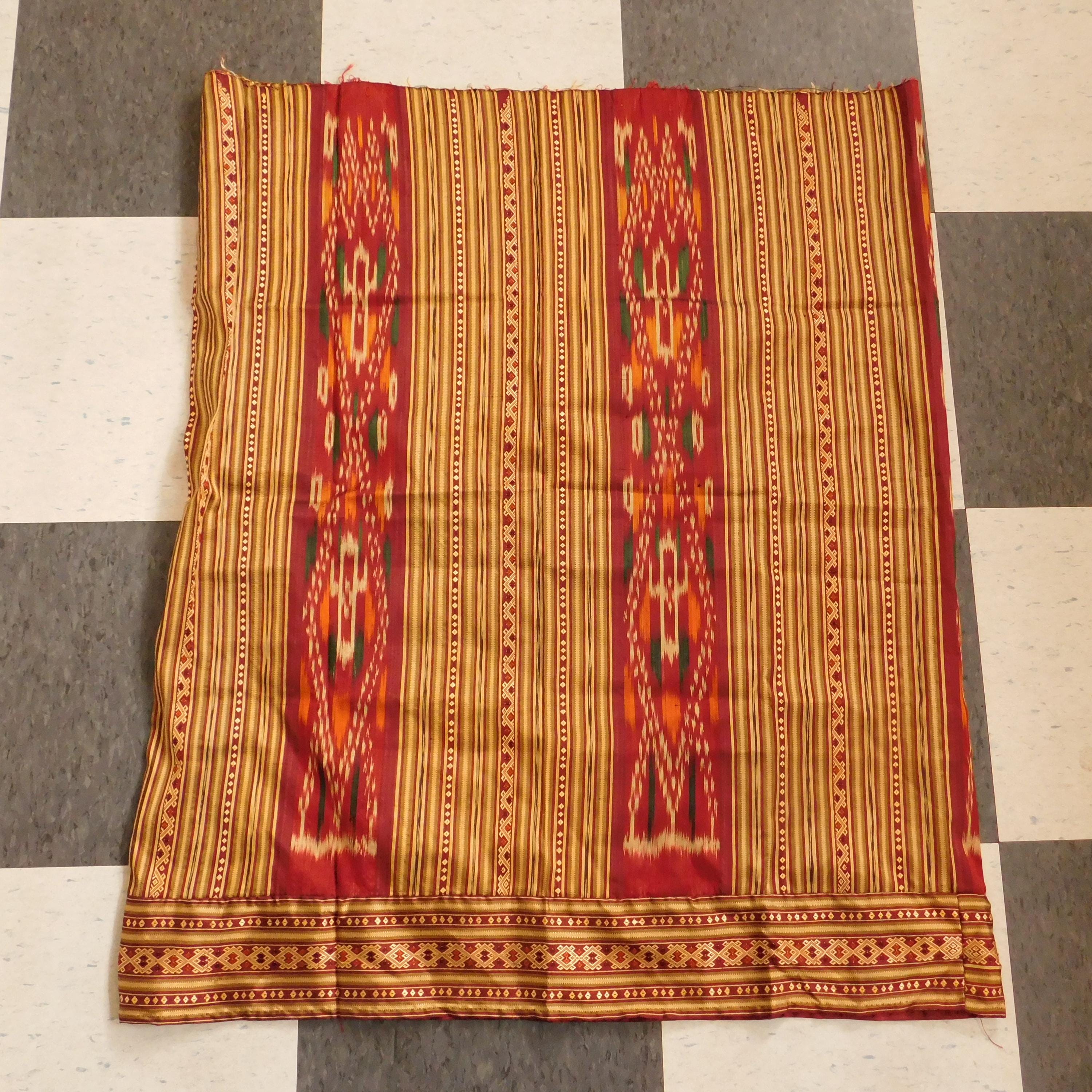 Vintage Ikat Silk Fabric for Tube Skirt "longyi" - Deep Red, Gold ...