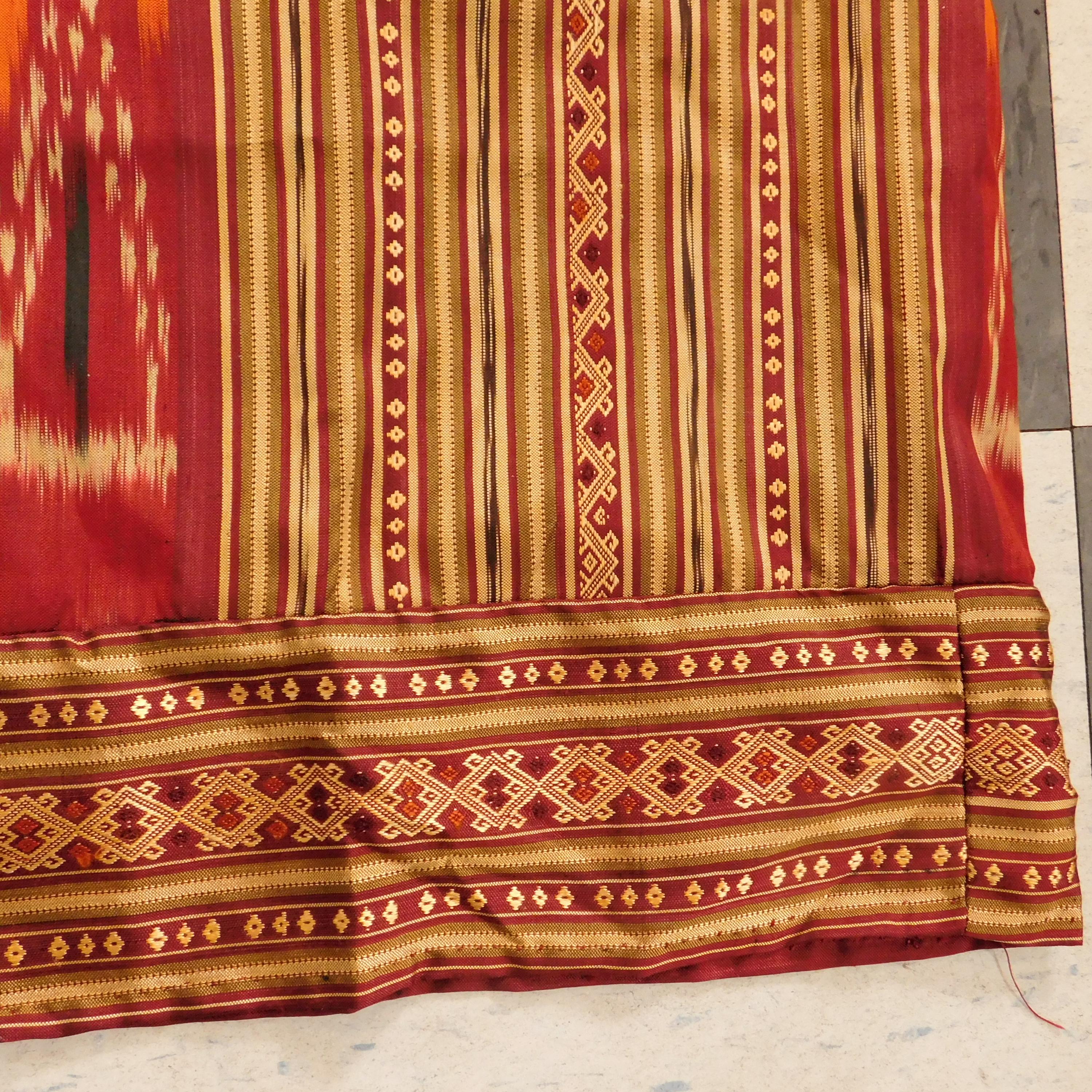 Vintage Ikat Silk Fabric for Tube Skirt "longyi" - Deep Red, Gold ...
