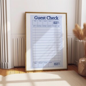 Blank Blue Guest Check Print, Customize Guest Check Poster, Preppy ...