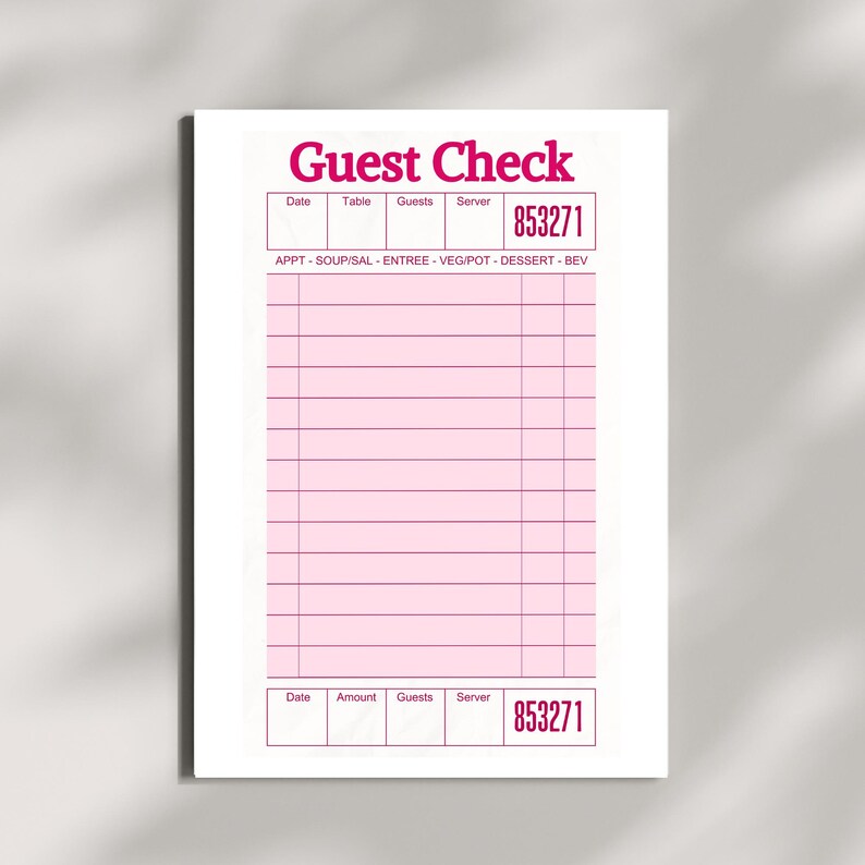 Blank Guest Check Art Print Empty Guest Check Receipt Trendy Wall Art ...