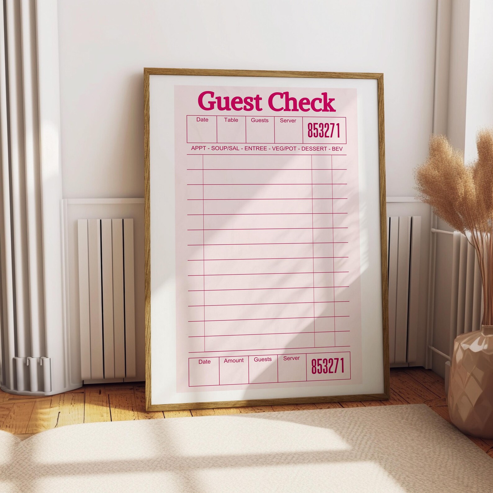 Blank Guest Check Art Print Empty Guest Check Receipt Trendy Wall Art ...