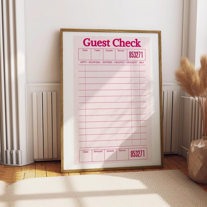 Blank Guest Check Art Print Empty Guest Check Receipt Trendy Wall Art ...