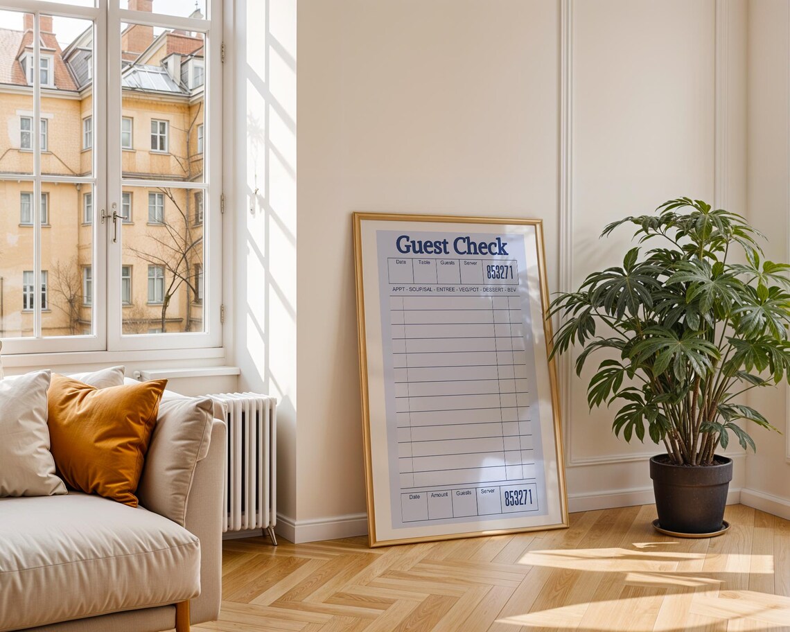 Blank Blue Guest Check Print, Customize Guest Check Poster, Preppy ...