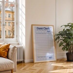 Blank Blue Guest Check Print, Customize Guest Check Poster, Preppy ...