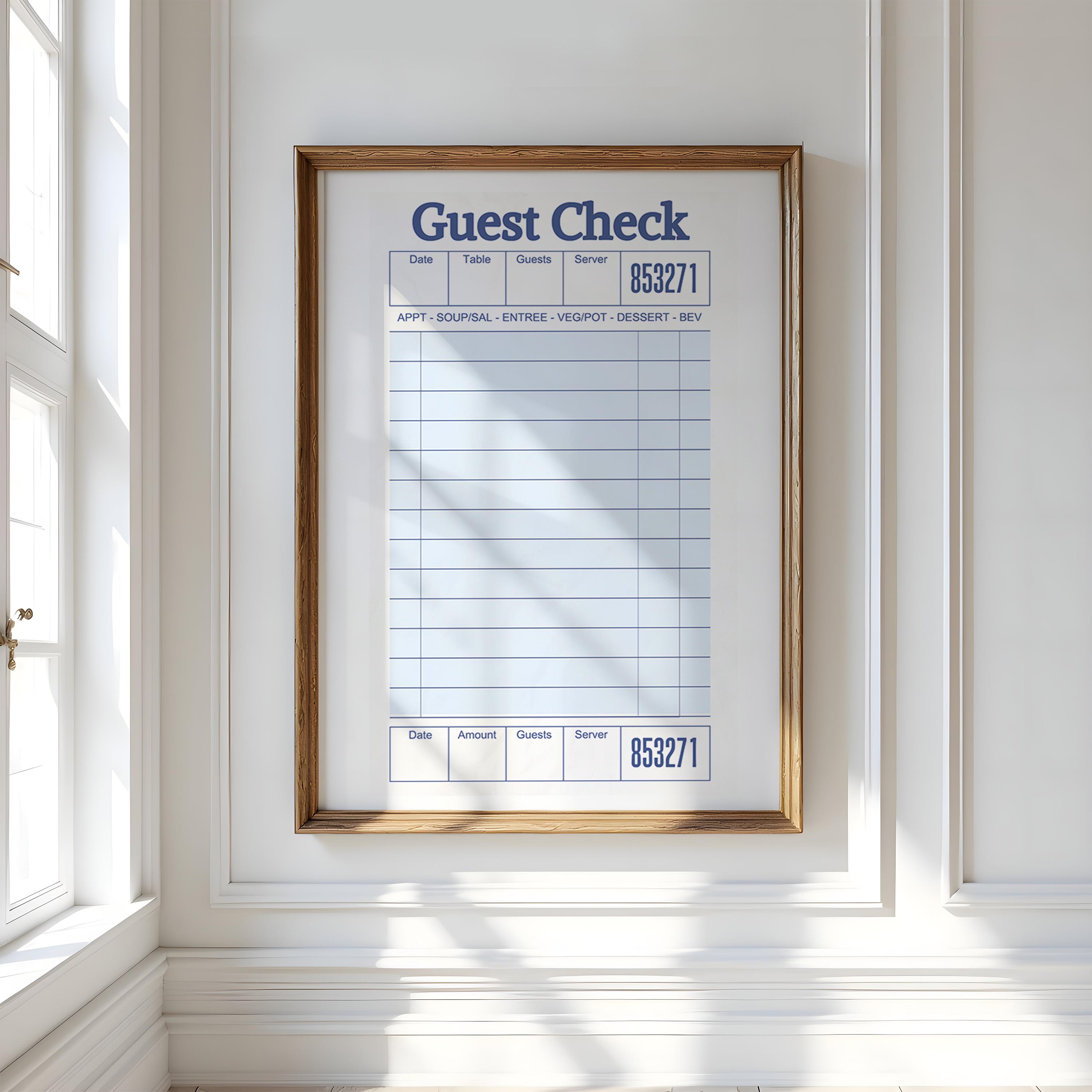 Blank Blue Guest Check Print, Customize Guest Check Poster, Preppy ...