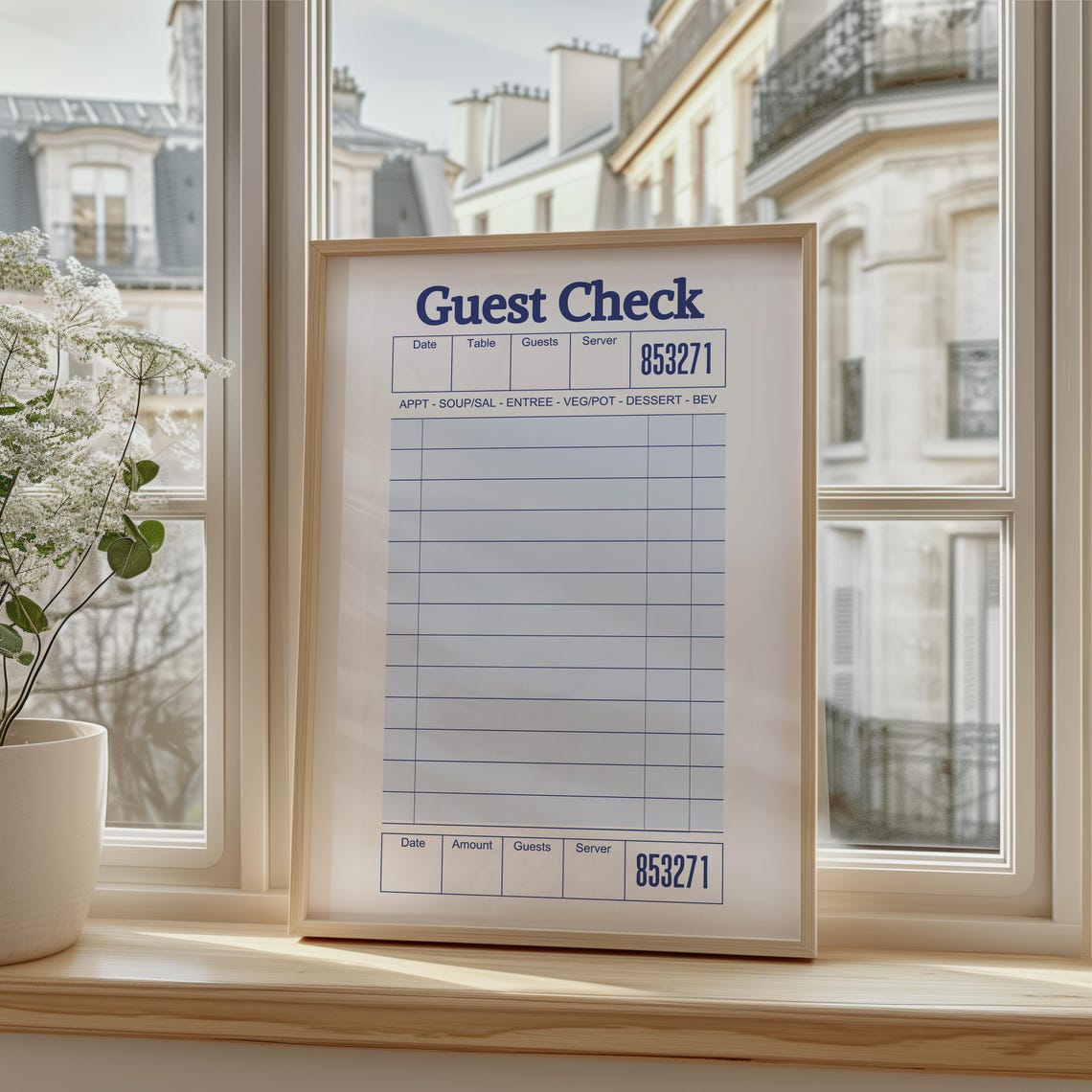 Blank Blue Guest Check Print, Customize Guest Check Poster, Preppy ...