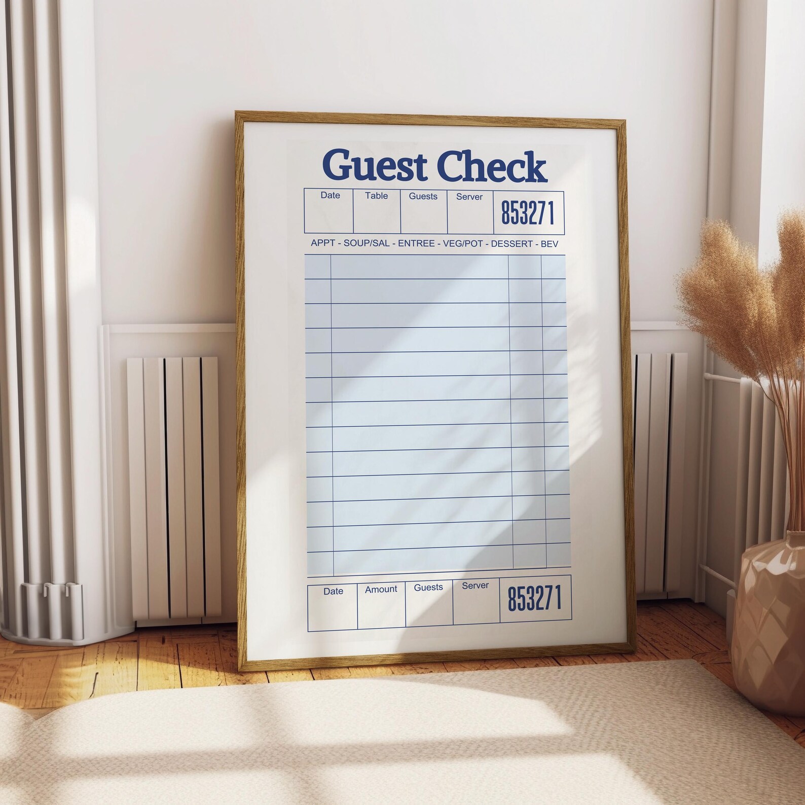 Blank Blue Guest Check Print, Customize Guest Check Poster, Preppy ...