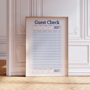 Blank Blue Guest Check Print, Customize Guest Check Poster, Preppy ...