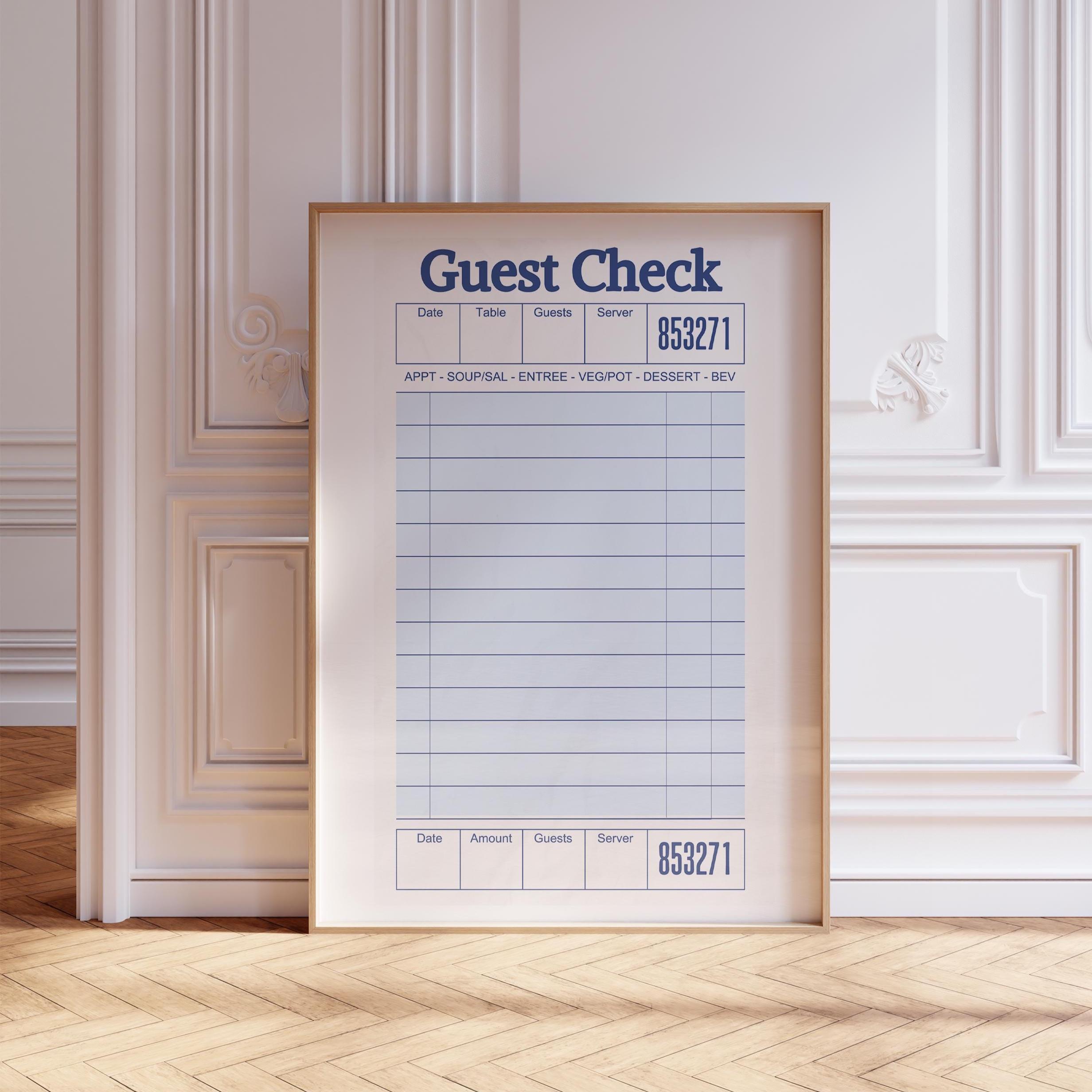 Blank Blue Guest Check Print, Customize Guest Check Poster, Preppy ...