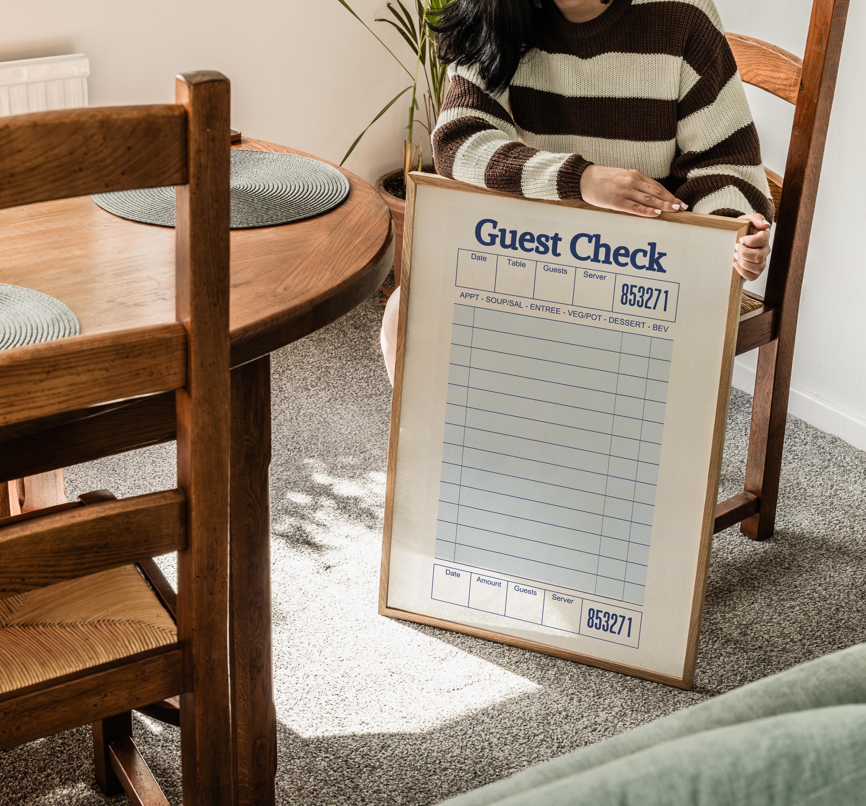 Blank Blue Guest Check Print, Customize Guest Check Poster, Preppy ...