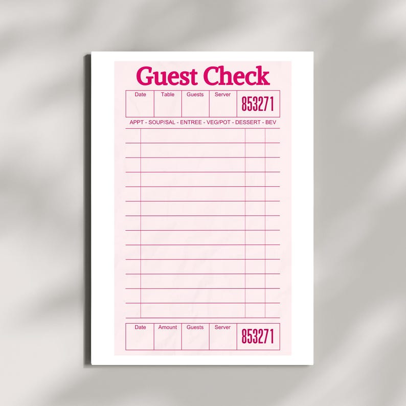 Blank Guest Check Art Print Empty Guest Check Receipt Trendy Wall Art ...