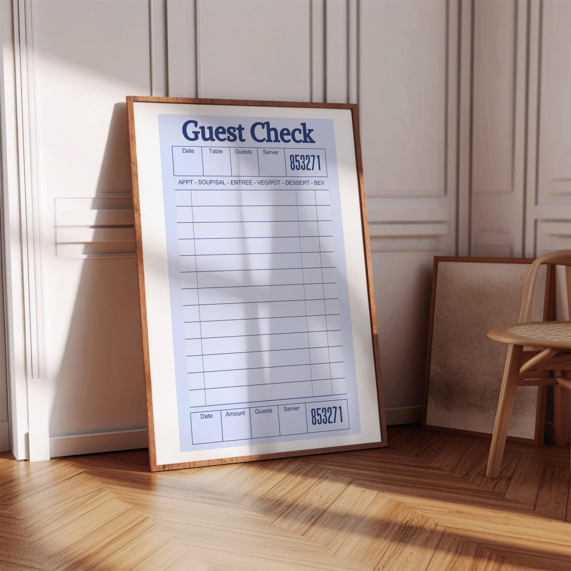 Blank Blue Guest Check Print, Customize Guest Check Poster, Preppy ...