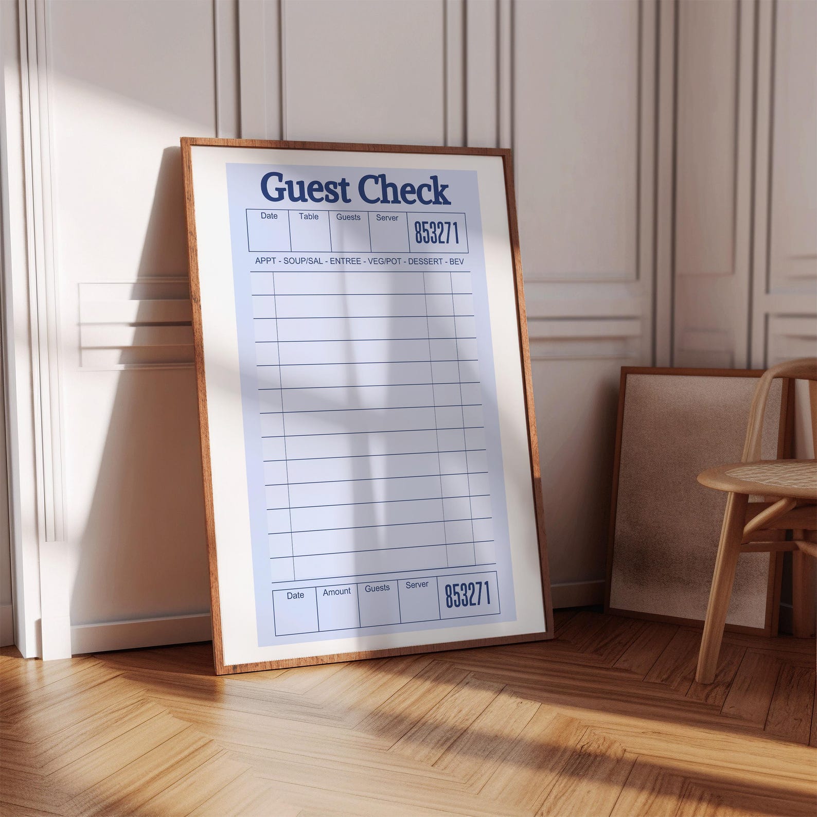 Blank Blue Guest Check Print, Customize Guest Check Poster, Preppy ...