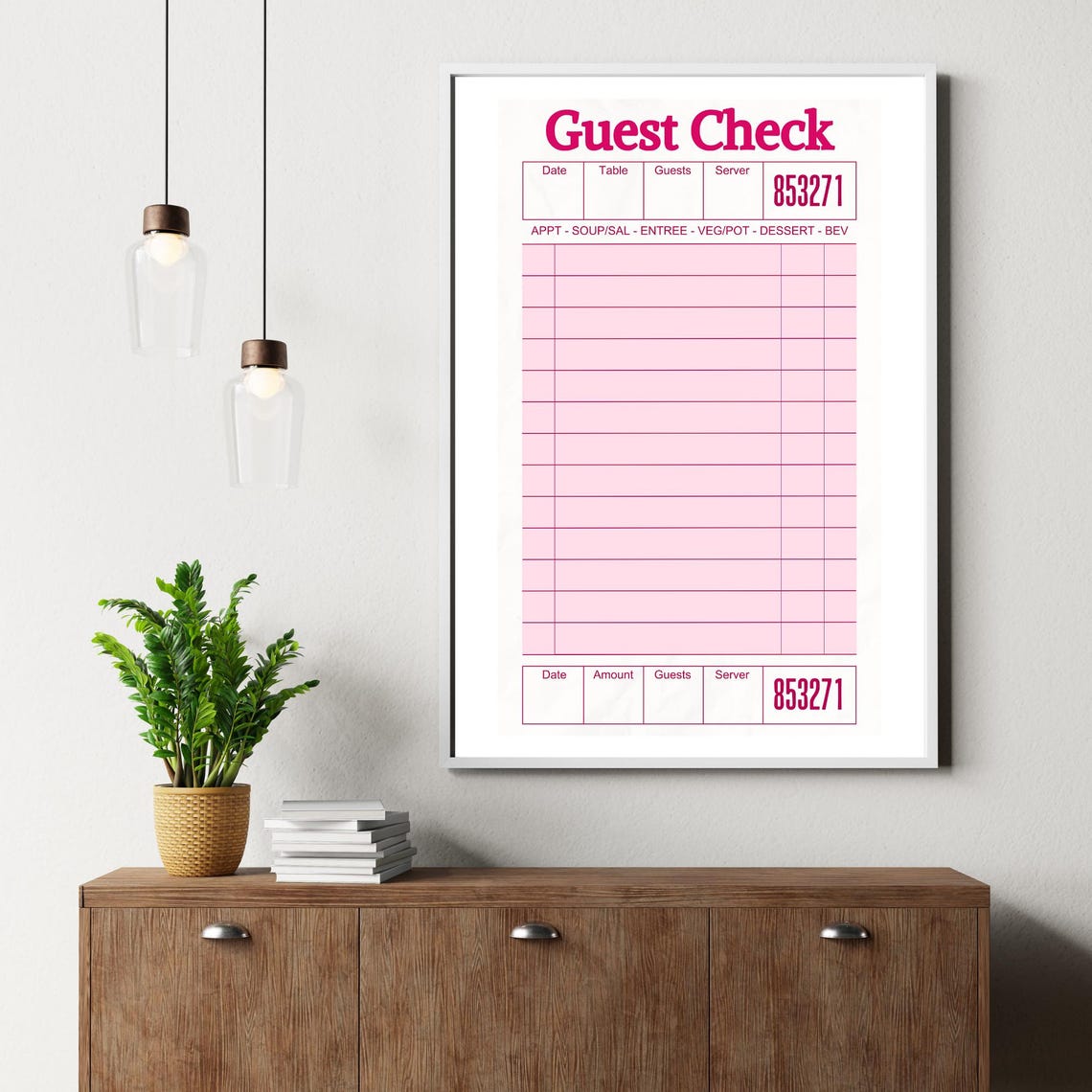 Blank Guest Check Art Print Empty Guest Check Receipt Trendy Wall Art ...