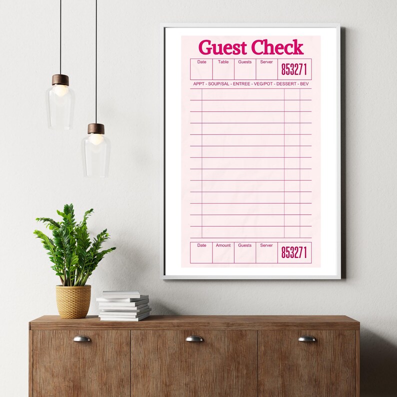 Blank Guest Check Art Print Empty Guest Check Receipt Trendy Wall Art ...