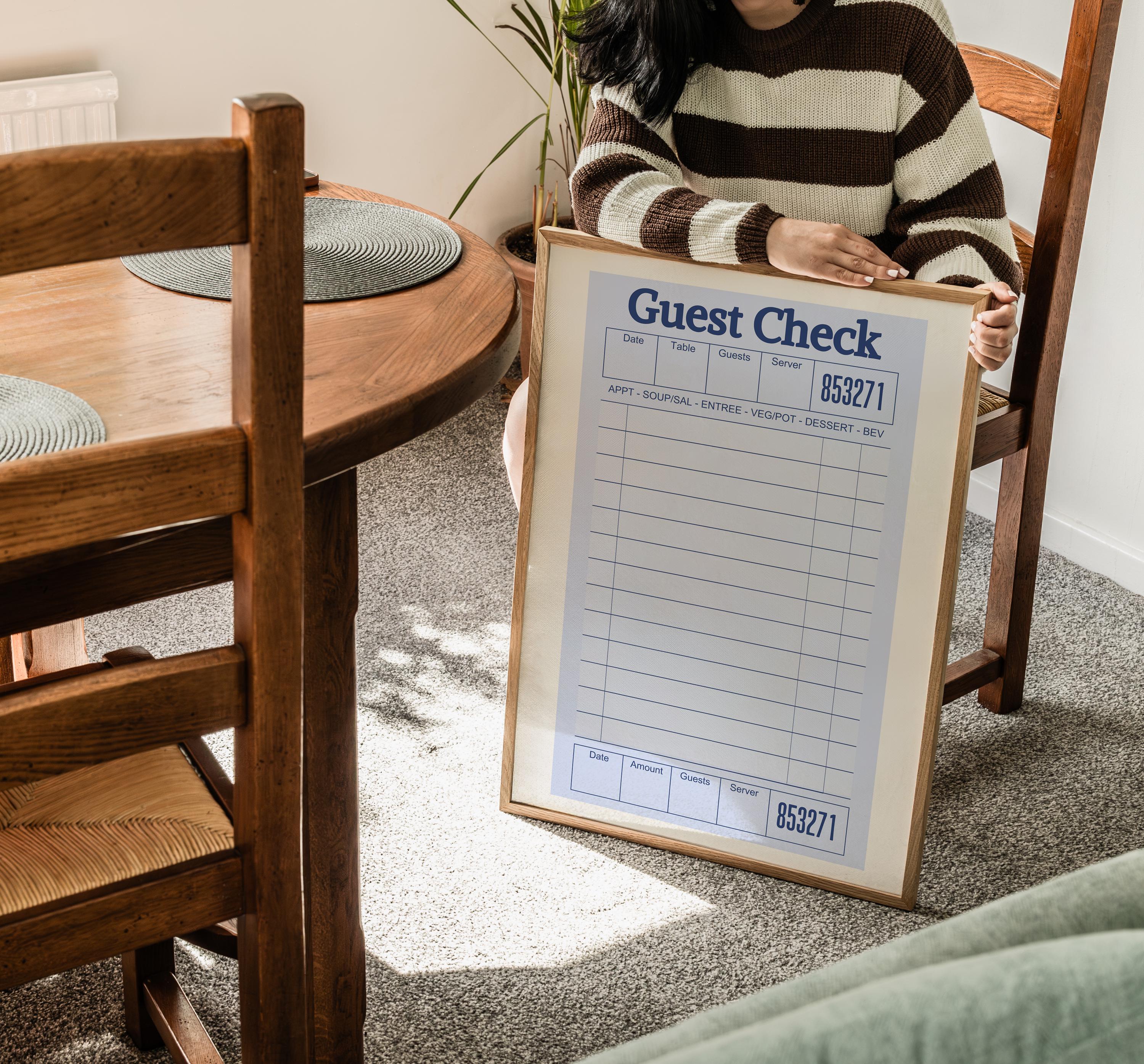 Blank Blue Guest Check Print, Customize Guest Check Poster, Preppy ...