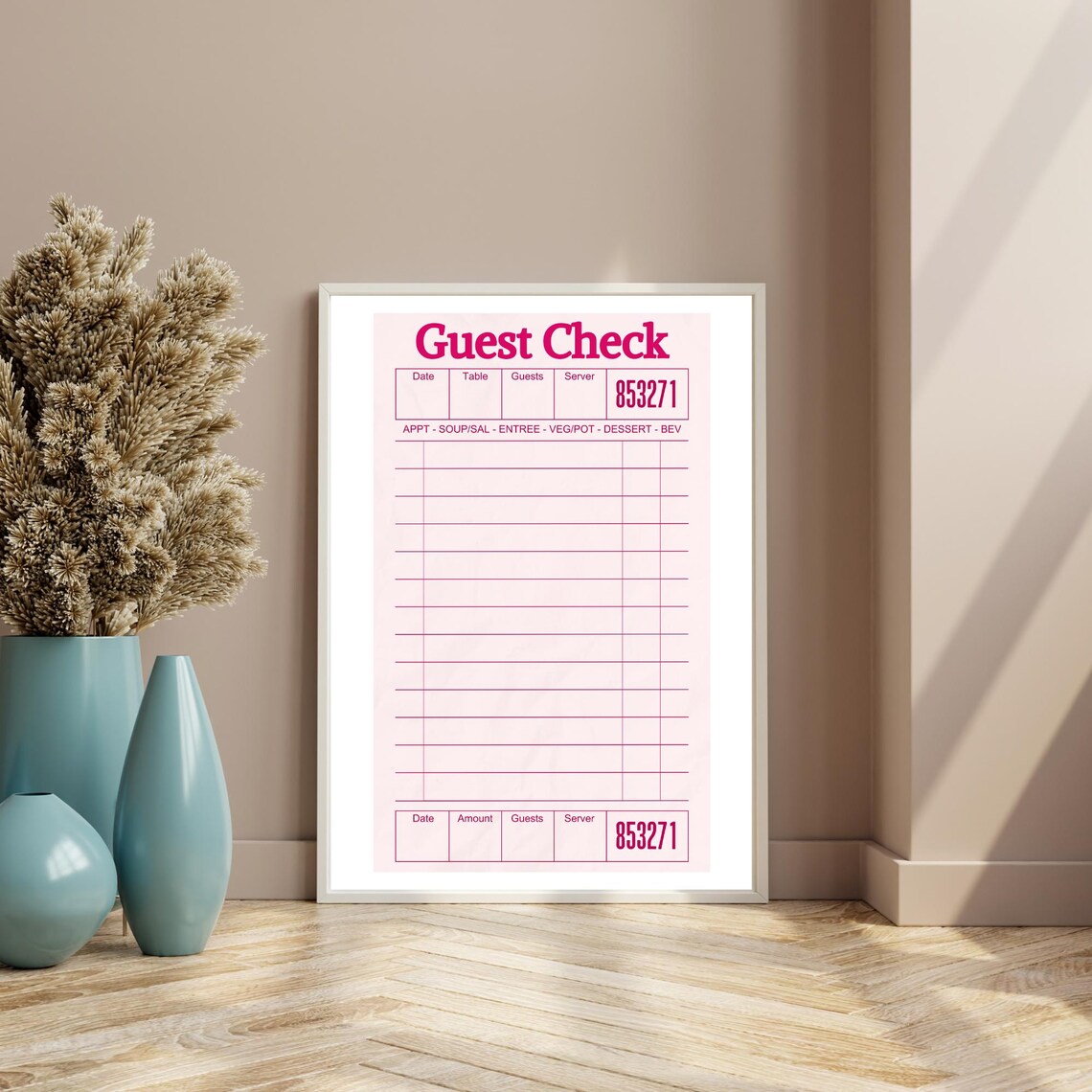 Blank Guest Check Art Print Empty Guest Check Receipt Trendy Wall Art ...