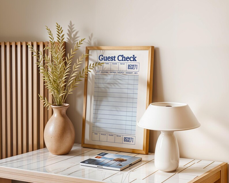 Blank Blue Guest Check Print, Customize Guest Check Poster, Preppy ...