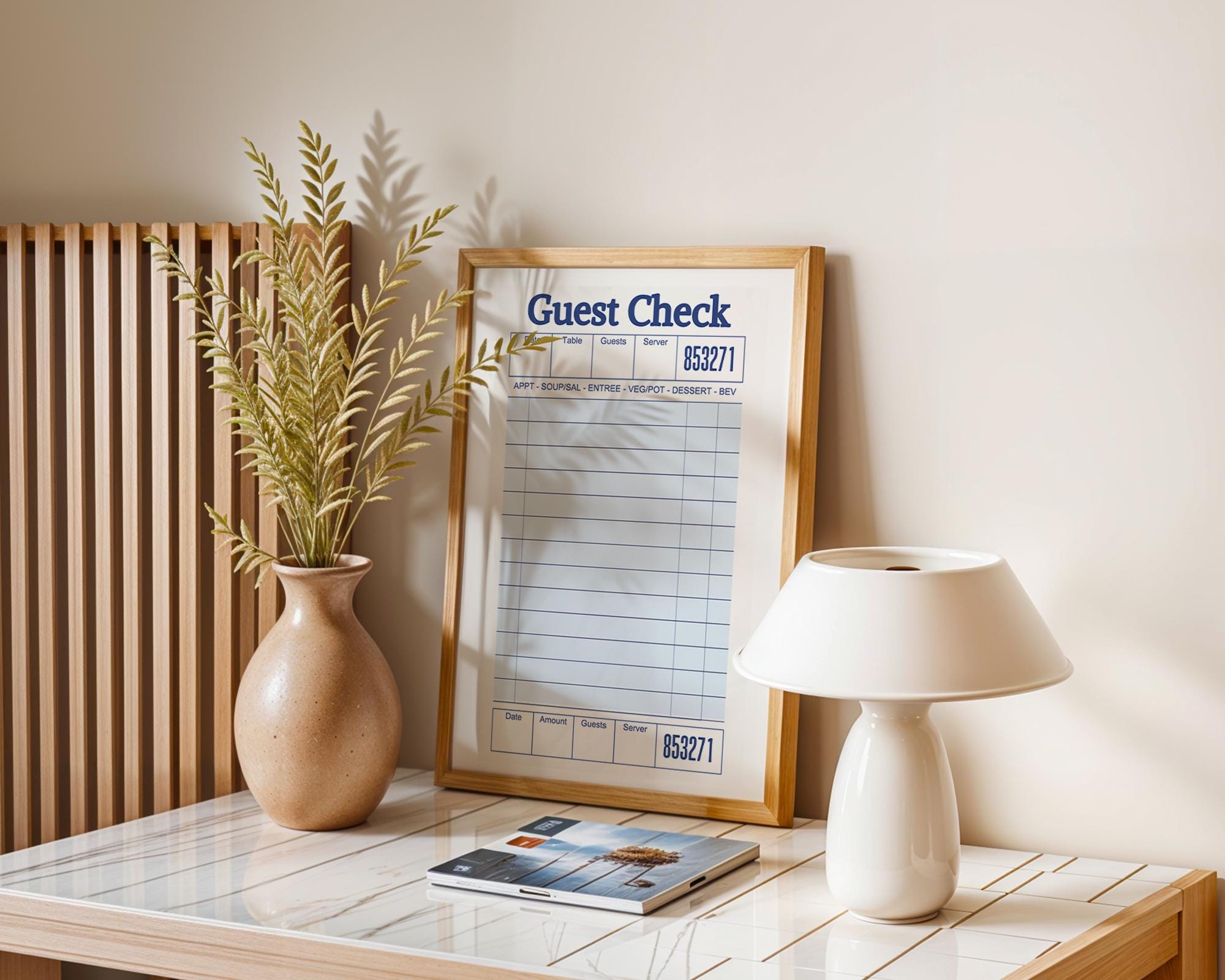 Blank Blue Guest Check Print, Customize Guest Check Poster, Preppy ...