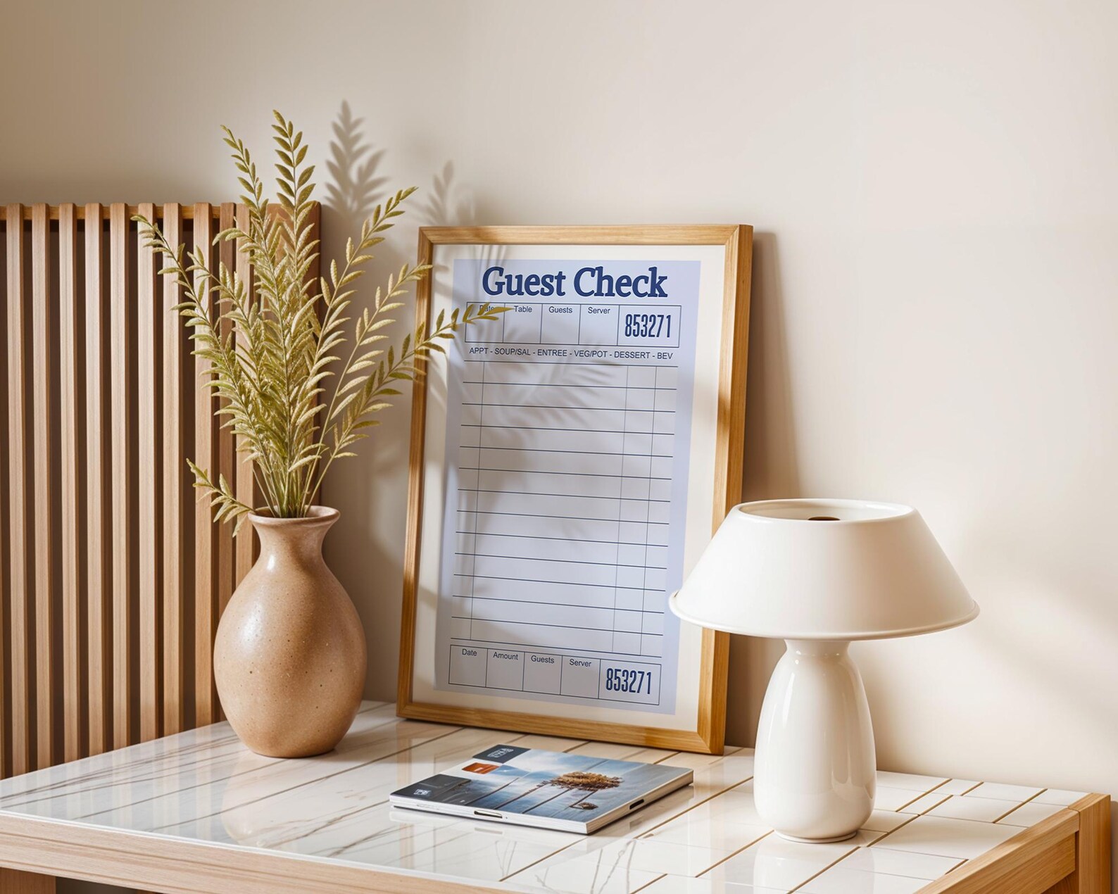 Blank Blue Guest Check Print, Customize Guest Check Poster, Preppy ...