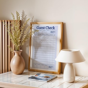 Blank Blue Guest Check Print, Customize Guest Check Poster, Preppy ...