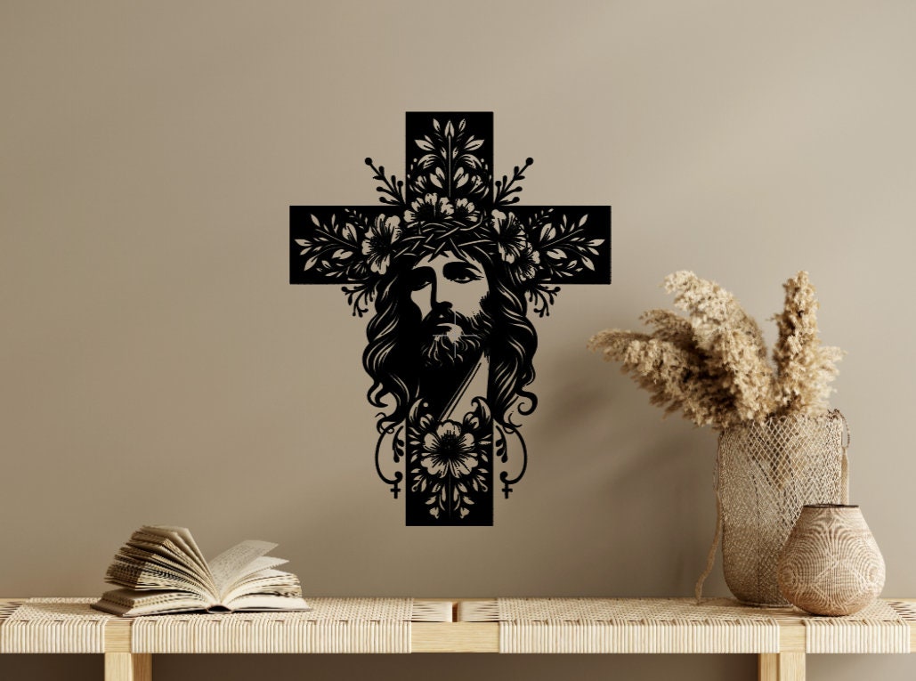 Jesus Decal, Cross Wall Art Decal Sticker, Removable Vinyl Decal, God ...