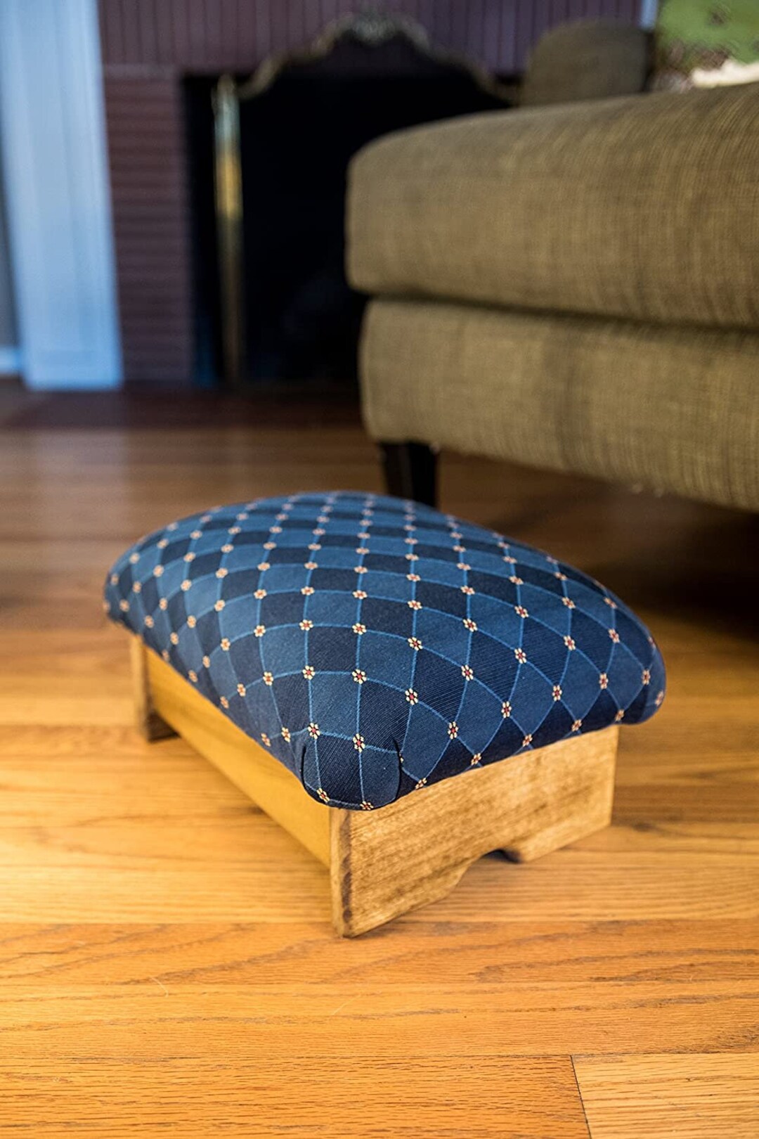 Padded Foot Stool, 7" Tall, Luxury Fabrics Rhapsody in Blue- Maple ...