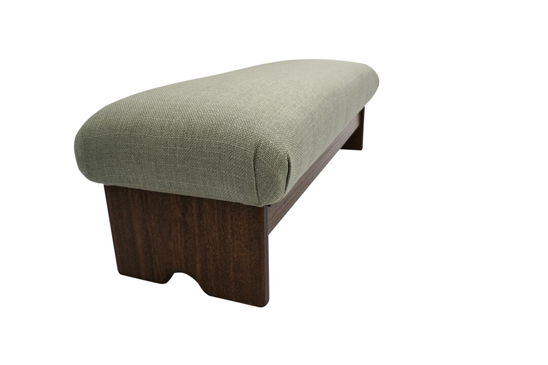 Bedside Padded Foot Stool, 9" Tall, Walnut Stain, Tuscan Green (made in ...