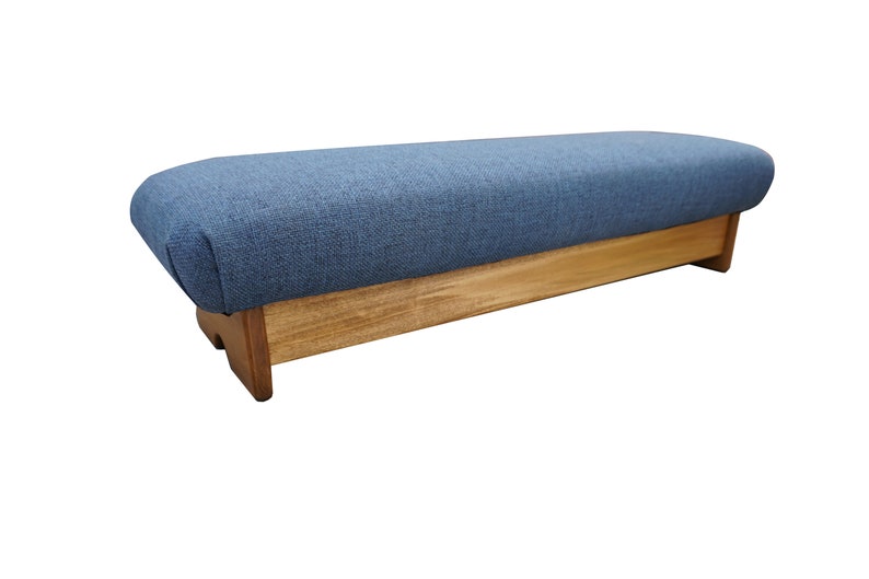 Bedside Padded Foot Stool, 7" Tall, Maple Stain, Himalayan Blue (made ...