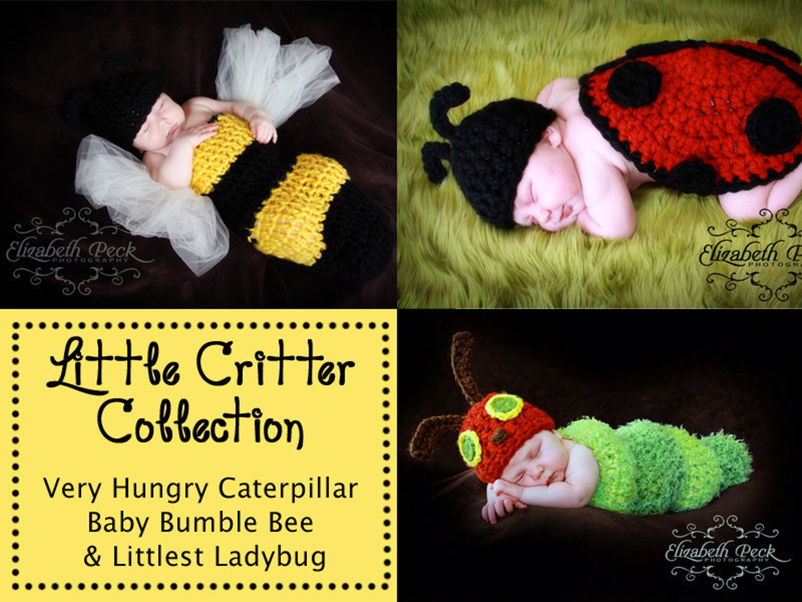 Little Critter Bug Collection Baby Photoprop Patterns -- 3 Crochet ...