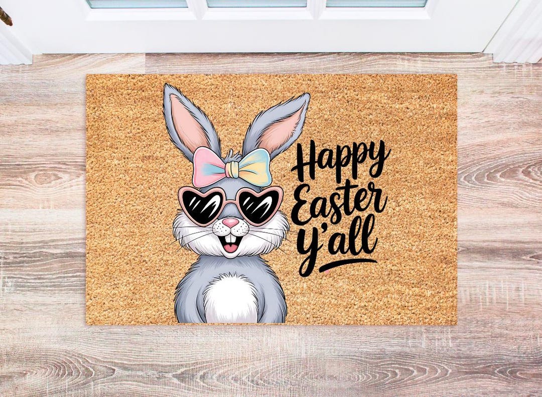 Happy Easter Doormat, Easter Door Mat, Spring Welcome Mat, Bunny Decor ...
