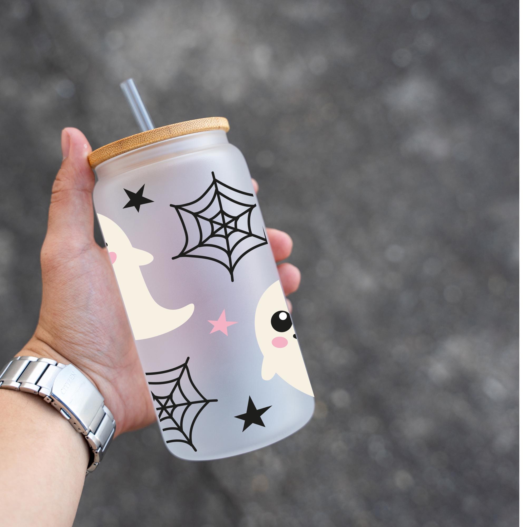 Halloween Cute Ghost Glass Cup, Spooky Season Iced Coffee Glass ...