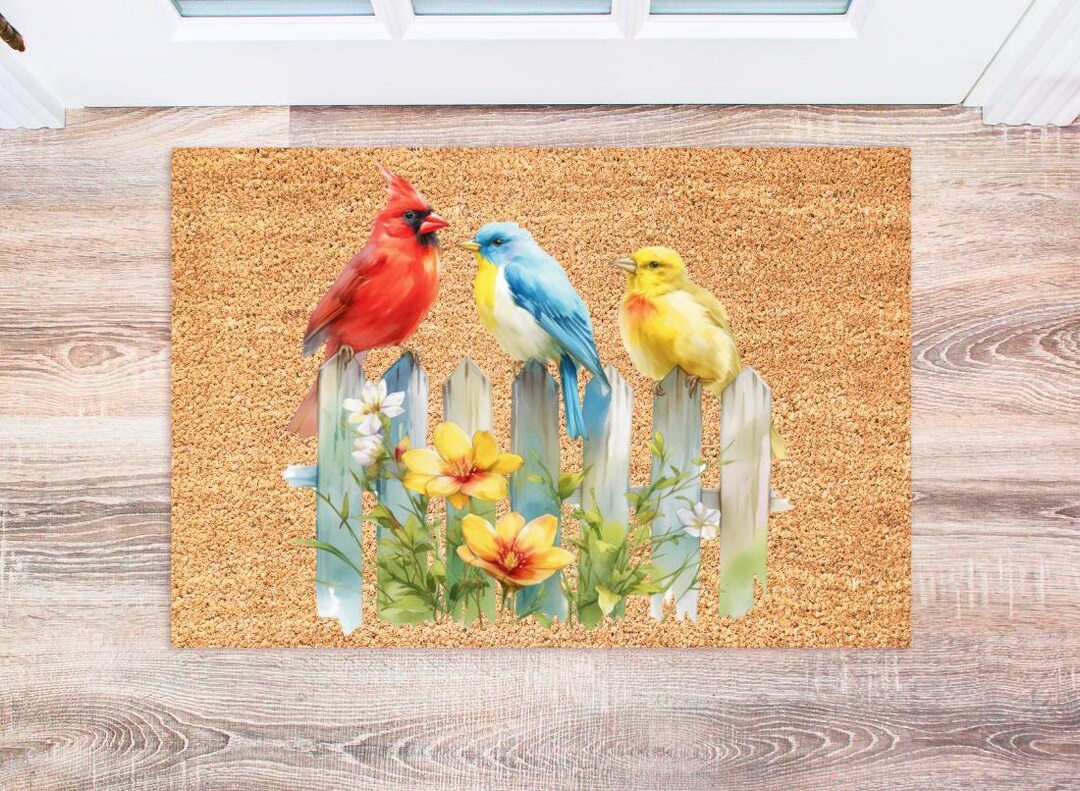 Door Mat With Birds, Charming Bird Design Welcome Mat, Front Door Decor ...