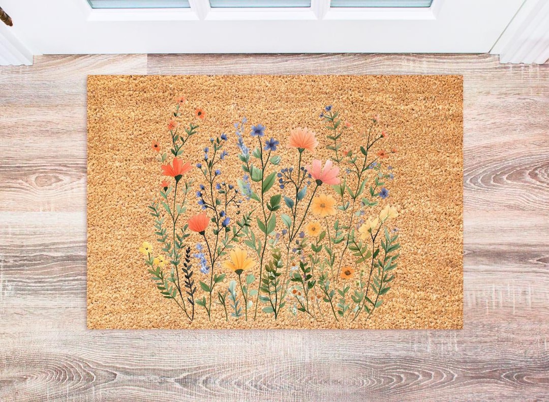 Spring Wildflower Doormat, Floral Front Door Mat, Cute Spring Decor ...