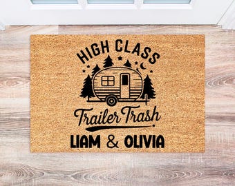 Happy Campers Personalized RV Doormat Flocked Coir Outdoor Welcome Mat ...